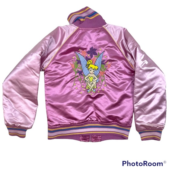 Disney | Jackets & Coats | Disney Tinker Bell Pink Satin Varsity Jacket ...